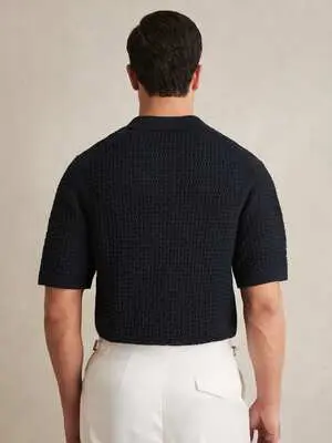 REISS Comet Textured-knit Zip-through Shirt - Navy