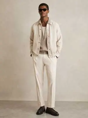 REISS Comet Textured-knit Zip-through Shirt - Stone