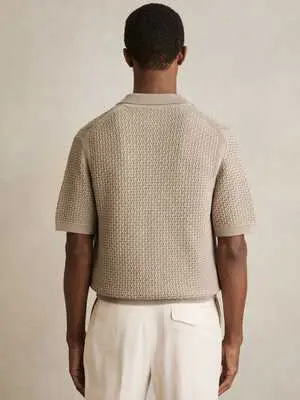 REISS Comet Textured-knit Zip-through Shirt - Stone