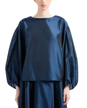 Emporio Armani Shiny Muslin Balloon Sleeve Blouse - Dark Blue