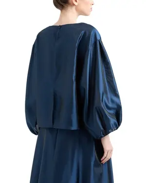 Emporio Armani Shiny Muslin Balloon Sleeve Blouse - Dark Blue