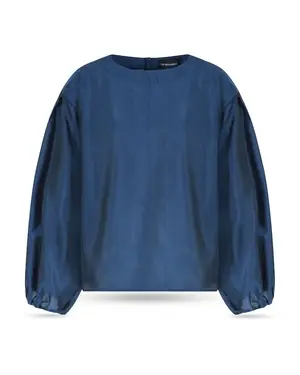 Emporio Armani Shiny Muslin Balloon Sleeve Blouse - Dark Blue