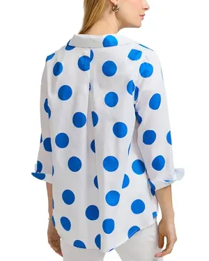 Foxcroft Agnes 3/4 Sleeved Dot Shirt - White/blue