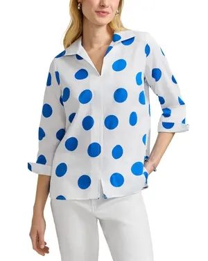 Foxcroft Agnes 3/4 Sleeved Dot Shirt - White/blue