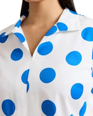Foxcroft Agnes 3/4 Sleeved Dot Shirt - White/blue