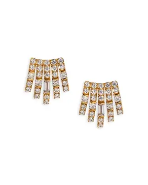 Nadri Cubic Zirconia Multi Row Stud Earrings - Gold