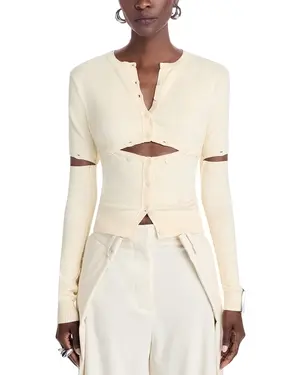 Rokh Multi Button Crewneck Cardigan - Cream