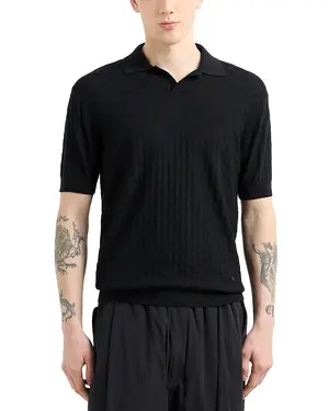 Emporio Armani Virgin Wool Short Sleeve Polo Sweater - Navy Blue