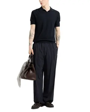 Emporio Armani Virgin Wool Short Sleeve Polo Sweater - Navy Blue