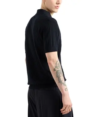 Emporio Armani Virgin Wool Short Sleeve Polo Sweater - Navy Blue