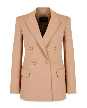 Emporio Armani Stretch Cotton Double-breasted Blazer - Camel
