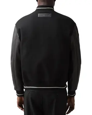 REISS Mclaren Circuit Leather-sleeve Wool Bomber Jacket - Black