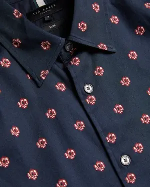 Ted Baker London Mikceal Slim Fit Long Sleeve Floral Shirt - Navy