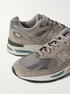NEW BALANCE 991v2 Mesh-trimmed Suede Sneakers - Gray