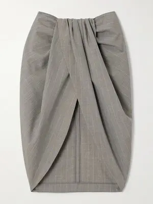 Stella McCartney Draped Pinstriped Wool-crepe Skirt - Gray
