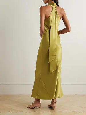 Galvan Pandora Satin Halterneck Midi Dress