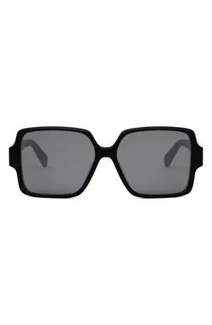 Celine Triomphe 60mm Square Sunglasses - Shiny Black / Smoke
