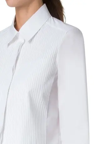 Akris Pleat Front Cotton Voile Crop Shirt