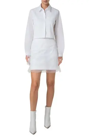 Akris Pleat Front Cotton Voile Crop Shirt