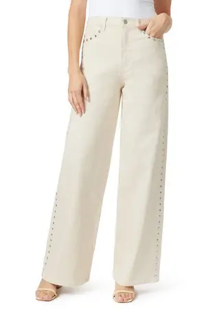 Habitual Studded High-rise Wide Leg Jeans - Ecru