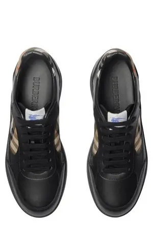 Burberry Terrace Leather And Check Canvas Sneakers