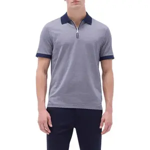 Bugatchi Contrast Trim Zip Polo - Navy