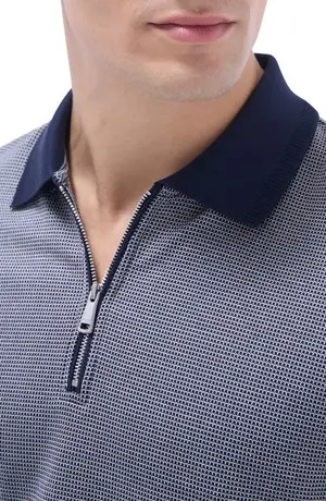 Bugatchi Contrast Trim Zip Polo - Navy