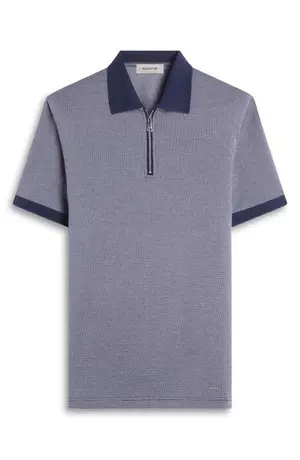 Bugatchi Contrast Trim Zip Polo - Navy