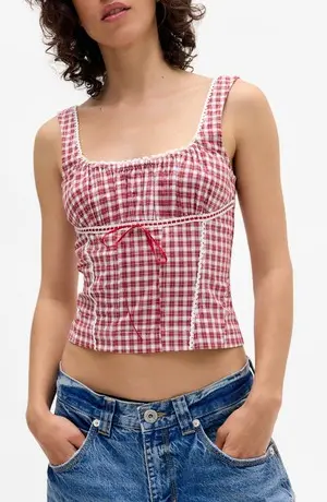 BDG URBAN OUTFITTERS Lena Rickrack Trim Check Camisole