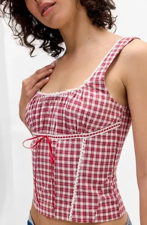 BDG URBAN OUTFITTERS Lena Rickrack Trim Check Camisole