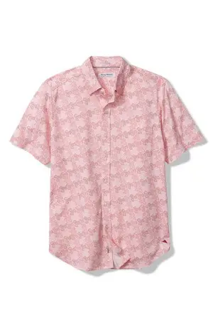 Tommy Bahama San Lucio Tri Leaf Geo Print Islandzone® Short Sleeve Button-up Shirt - Hula