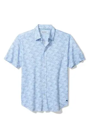 Tommy Bahama San Lucio Tri Leaf Geo Print Islandzone® Short Sleeve Button-up Shirt - Turkish Sea