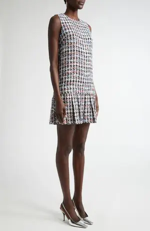 St. John Houndstooth Tweed Shift Mini Dress