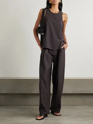 ST. AGNI Distressed Pinstriped Wool-blend Tank - Brown