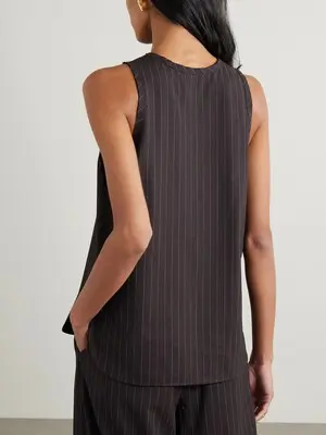 ST. AGNI Distressed Pinstriped Wool-blend Tank - Brown