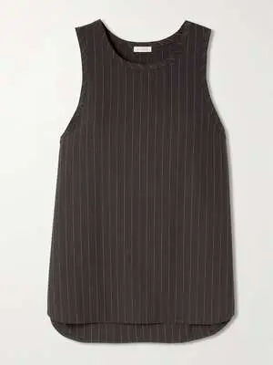 ST. AGNI Distressed Pinstriped Wool-blend Tank - Brown