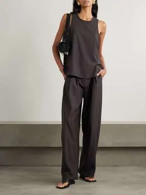 ST. AGNI Distressed Pinstriped Wool-blend Tank - Brown
