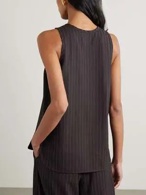 ST. AGNI Distressed Pinstriped Wool-blend Tank - Brown