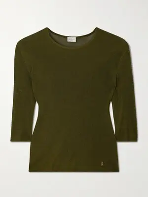 Saint Laurent SAINT LAURENT Embellished Knitted Top Green