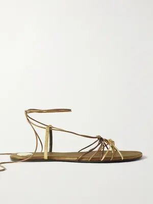 Saint Laurent Babylone Embellished Metallic Leather Sandals - Brown