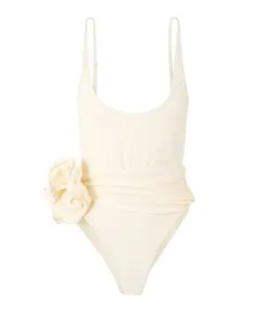 Magda Butrym Appliquéd Ruched One Piece Swimsuit - Cream
