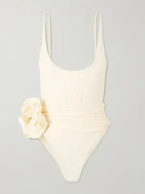 Magda Butrym Appliquéd Ruched One Piece Swimsuit - Neutrals