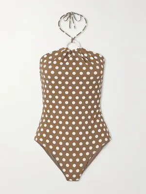 Marysia Avalon Polka-dot Halterneck One Piece Swimsuit - Brown