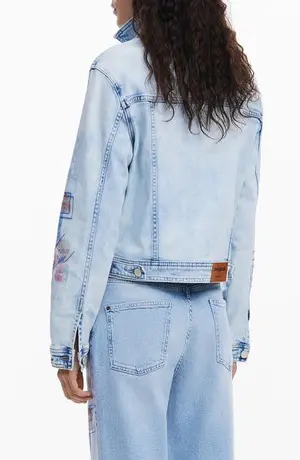 Desigual Patch Print Denim Trucker Jacket - Medium Blue