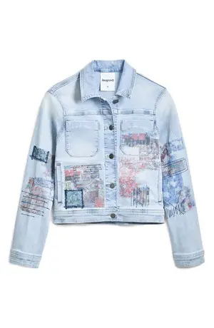 Desigual Patch Print Denim Trucker Jacket - Medium Blue