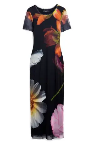 Desigual Floral Mesh Maxi Dress