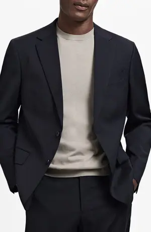 Mango Turin Solid Wool Sport Coat - Navy