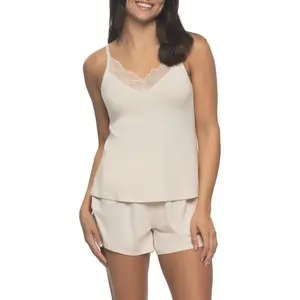 Felina Desiree Lace Trim Camisole Pajamas - Shell