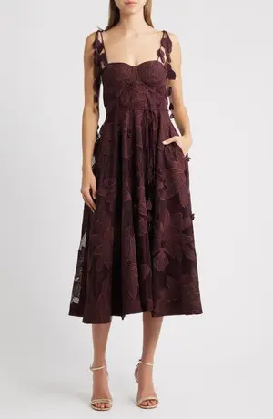 CIEBON Emilia Bustier Lace Midi Cocktail Dress - Chocolate