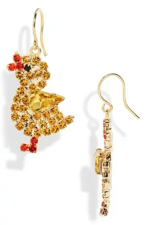 CRISTABELLE Easter Chick Drop Earrings - Gold With Multi Colored Stones